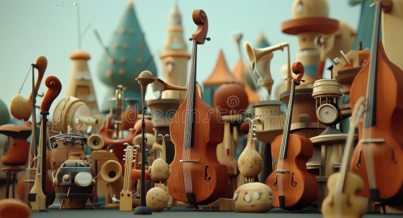 Imaginative 3D Render of a Miniature City Made of Musical Instruments ...