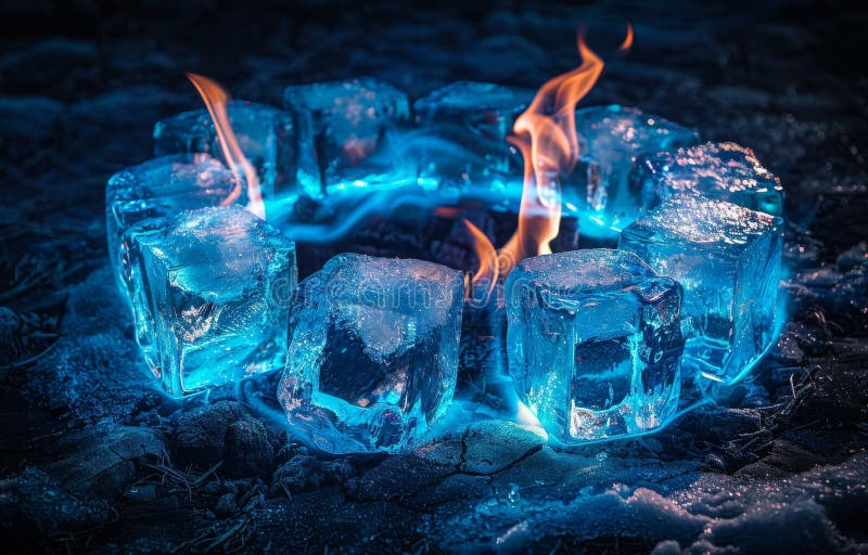 An Imaginative Ice Cube Campfire a Circle of Large Ice Cubes with Blue ...