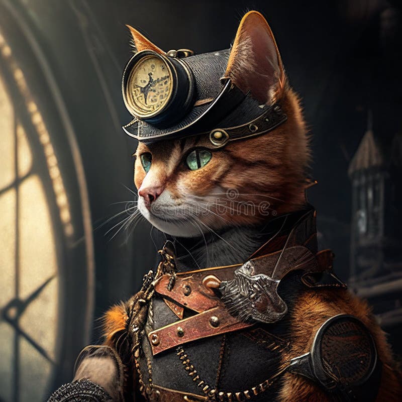 Imaginative Illustration of Cat in Steampunk Uniform Stock Illustration ...