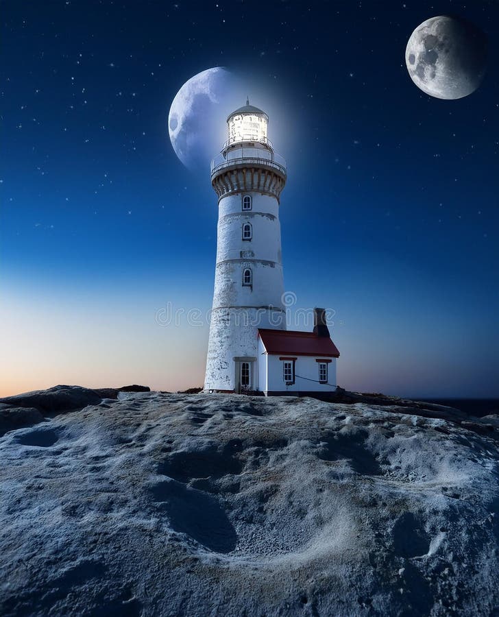 The lighthouse on the moon stock illustration. Illustration of depicts ...