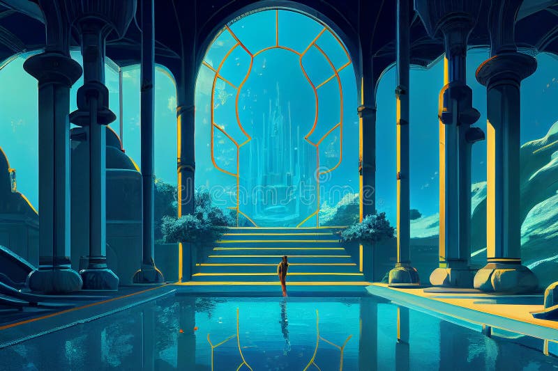 An Imaginative Illustration of a Futuristic Swimming Pool, Featuring ...