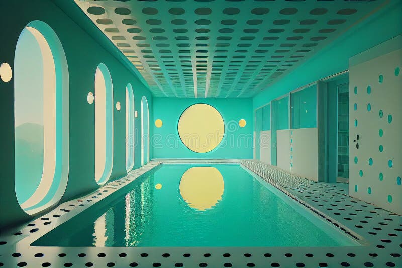 An Imaginative Illustration of a Futuristic Swimming Pool, Featuring ...