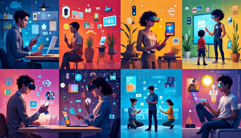 The Future of Communication: Digital Interactions Stock Illustration ...