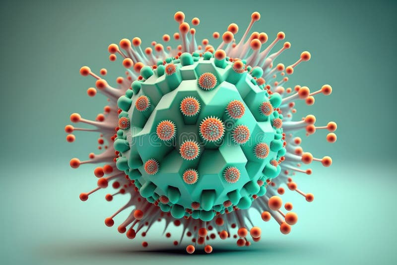 Imaginative Illustration of a Virus Cell on a Turquoise Background ...