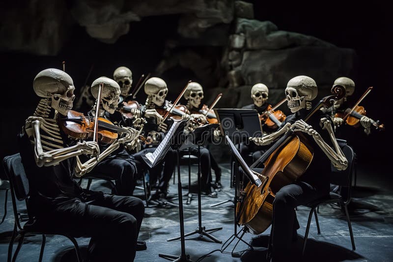 Skeleton Musicians Playing Classical Music in Dramatic Setting Stock ...