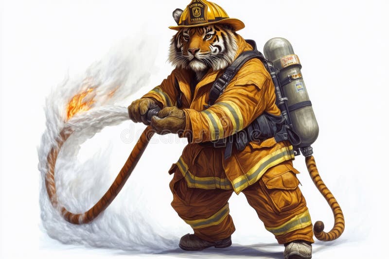 Heroic Tiger Firefighter in Action Stock Illustration - Illustration of ...