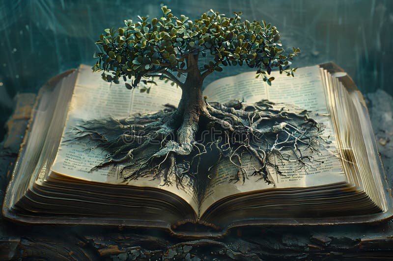 Tree with Root Base in Book Illustration Stock Illustration ...