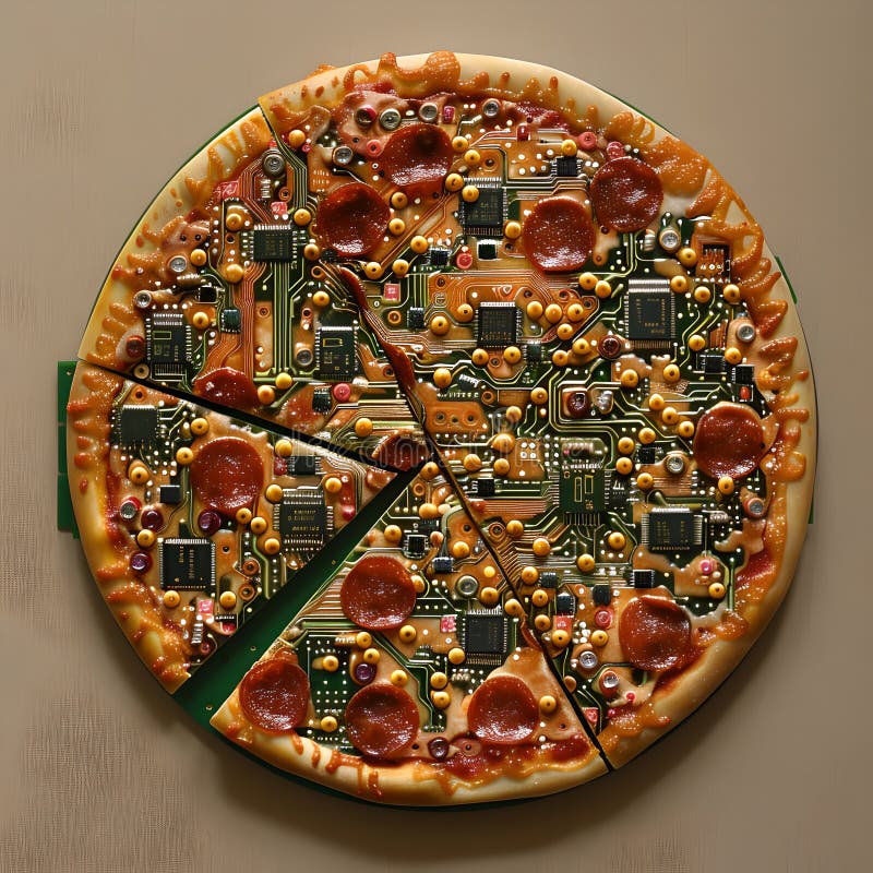 A Quirky Conceptual Image of a Pizza Styled As a Circuit Board with ...