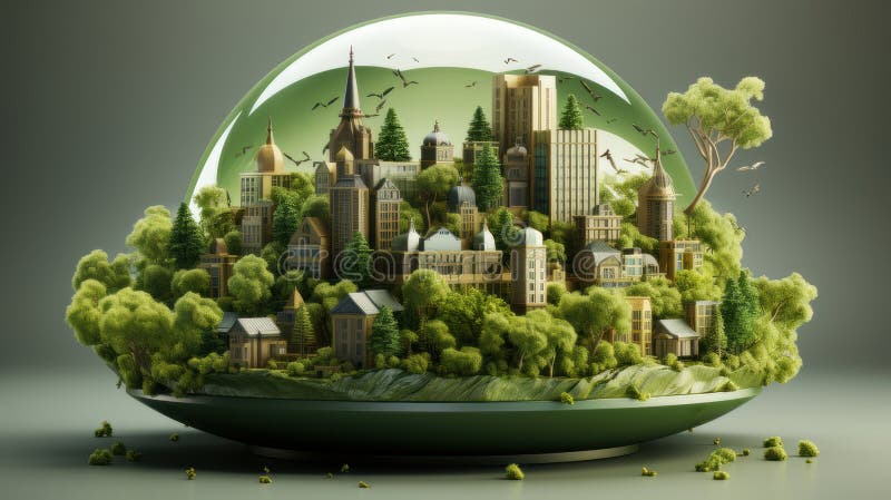 Sustainable Urban Concept: Green Cityscape with Modern Buildings and ...