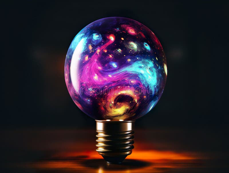 Imaginative Light Bulb with Galaxies Glowing Inside Stock Illustration ...