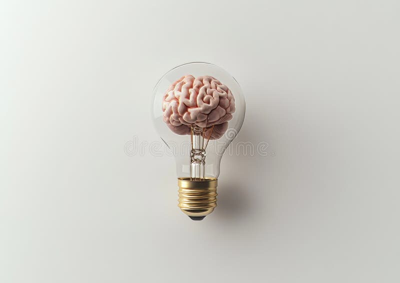 Imaginative Lightbulb with Pink Human Brains Inside. Brainstorming ...