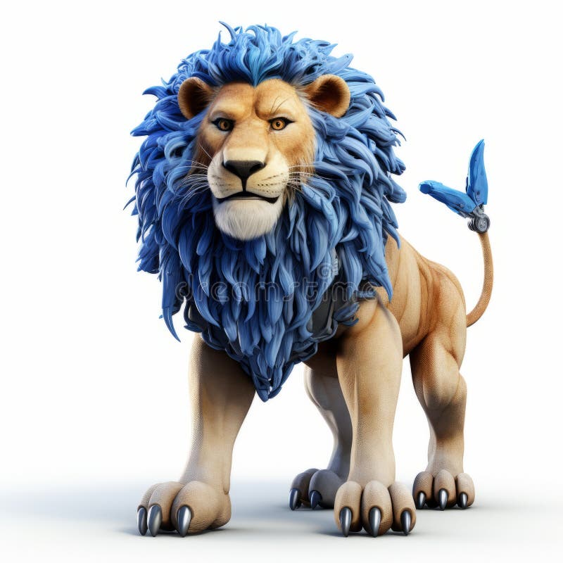Imaginative Lion: a Stunning 3d Creation with Blue Mane Stock ...