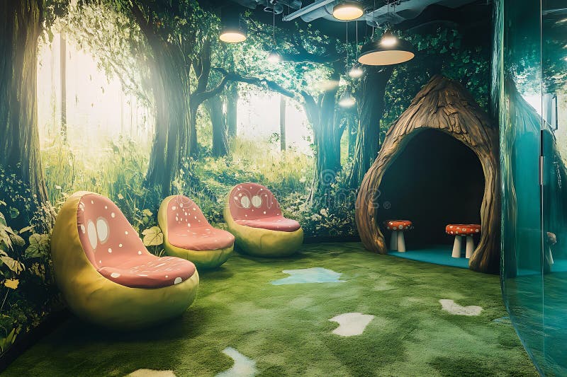 Imaginative Office Design with MushroomShaped Chairs and Tree Trunk ...