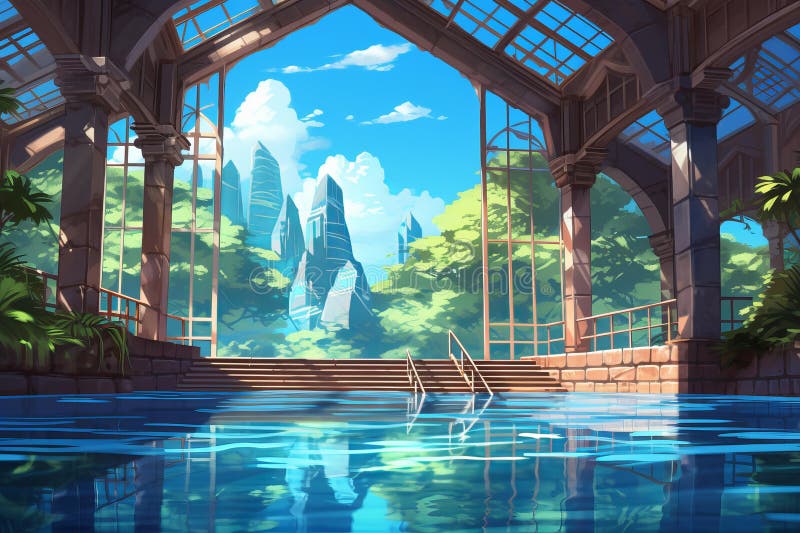 Imaginative Pool Indoor Anime Visual Novel Game. Generate Ai Stock ...