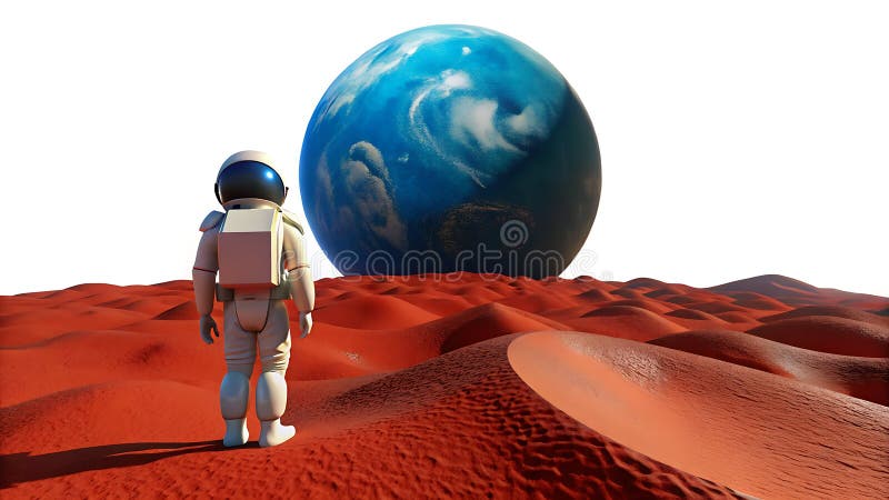 Astronaut Standing on Red Mars Soil with a Globe, Space Exploration Png ...