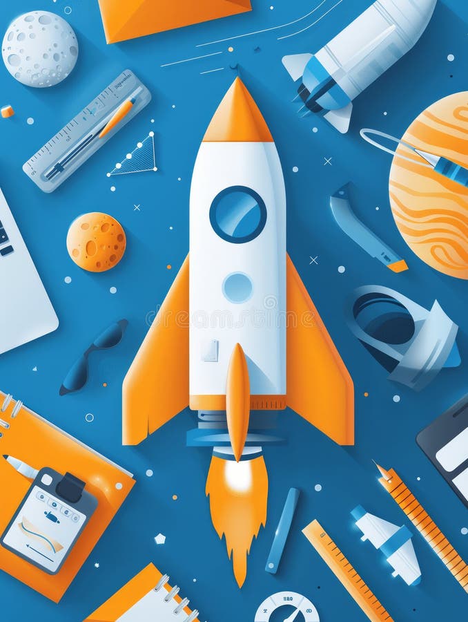 Imaginative Space Exploration Concept with Rocket and Astronomical ...