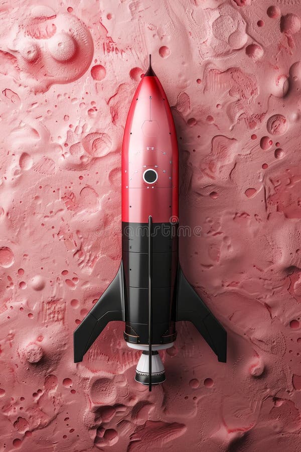 Imaginative Space Rocket Sculpture on Textured Martian Surface ...