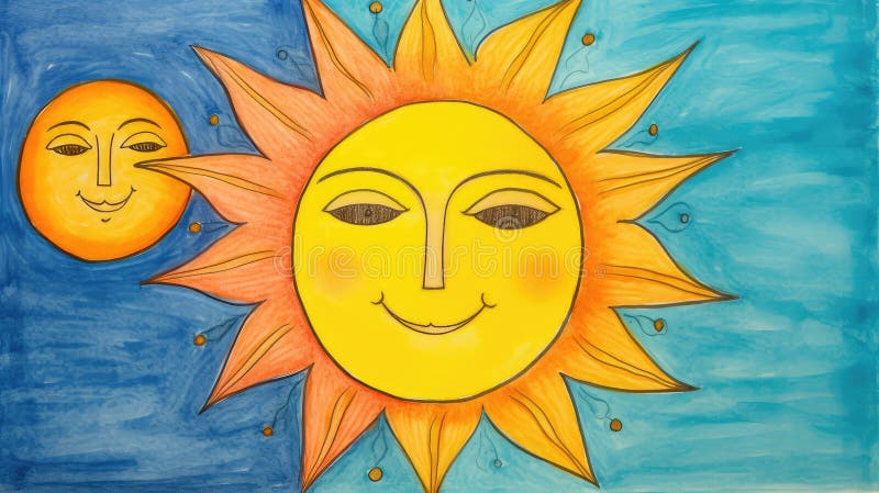 Imaginative Sun Moon Drawing Stock Illustration - Illustration of ...