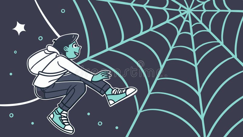 Person on Spider Web in Abstract Surreal Landscape, Vector Design ...