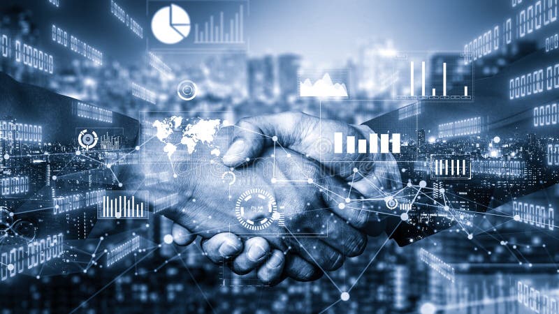 Imaginative Visual Business Handshake with Computer Graphic of ...