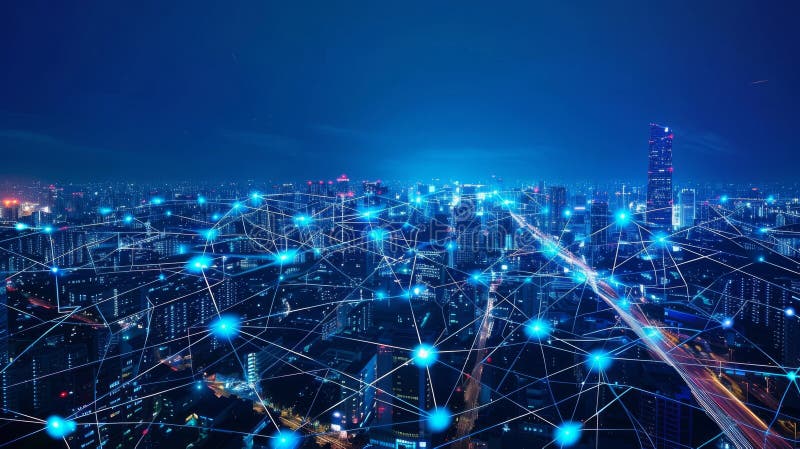 Imaginative Visual of Digital City with Globalization Abstract Graphic ...