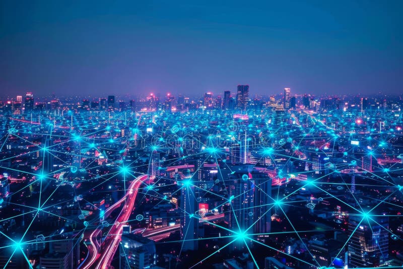 Imaginative Visual of Digital City with Globalization Abstract Graphic ...