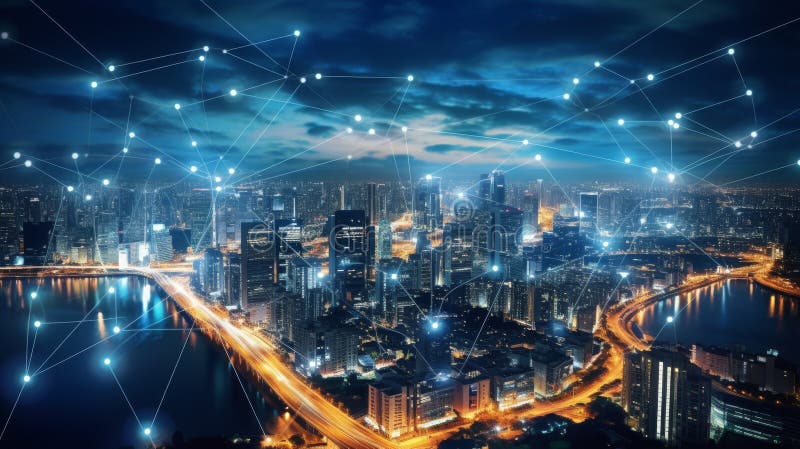 Imaginative Visual of Digital City with Globalization Abstract Graphic ...