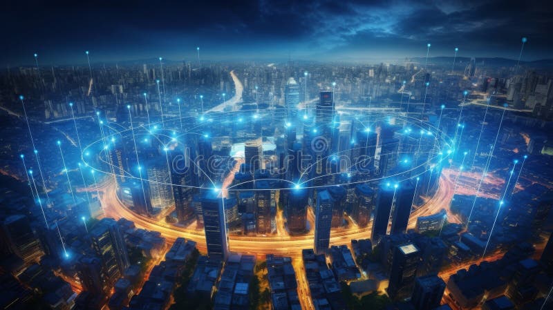 Imaginative Visual of Digital City with Globalization Abstract Graphic ...