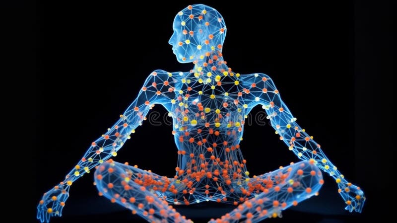 Sitting Human Molecular Structure on Black Background Stock ...