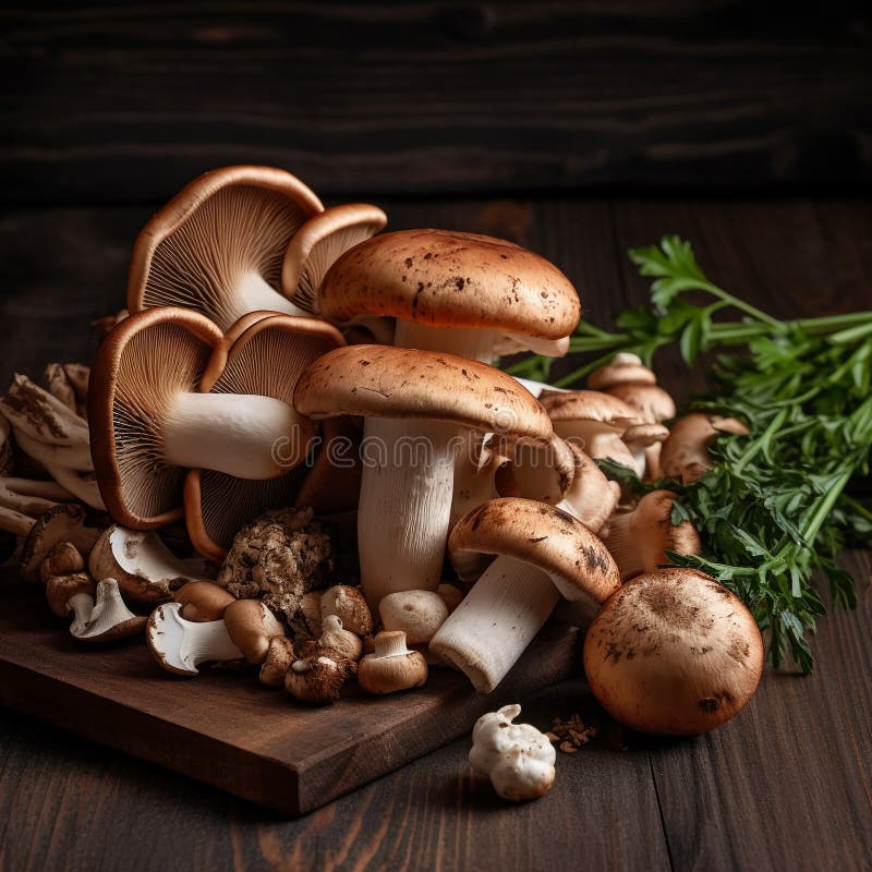 A Grouping of Mushrooms in Earthy Shades of Brown. Stock Illustration ...