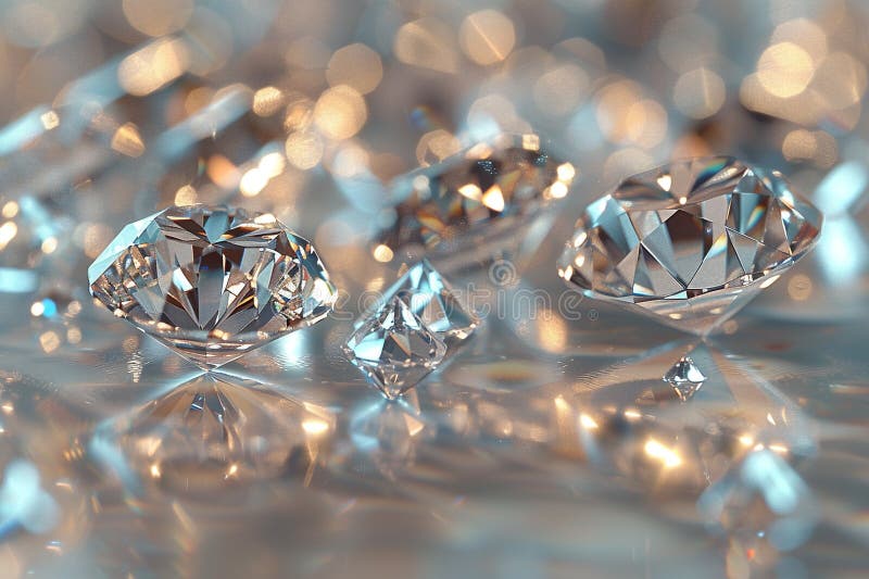 Imagine a Collection of Loose Diamonds Scattered Across a Reflective ...