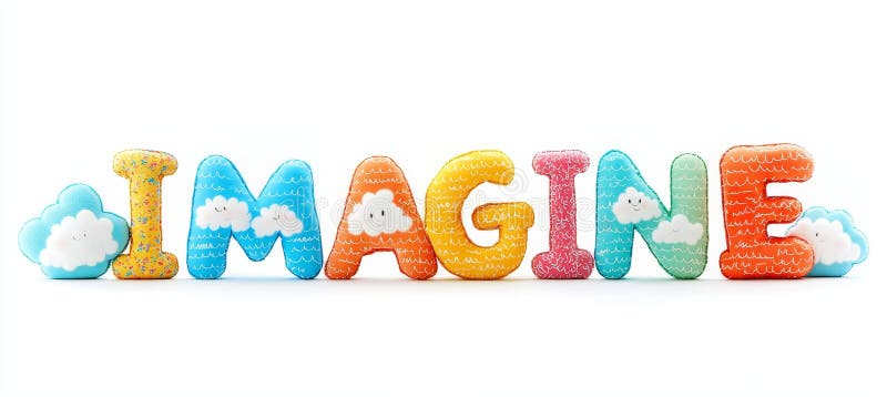Imagine Colorful Plush Letters Spelling Imagine with Fluffy Clouds ...