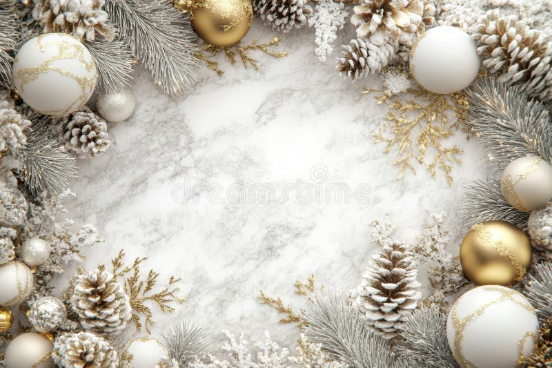 Imagine a Frame with Christmas Decorations and a Background of Golden ...