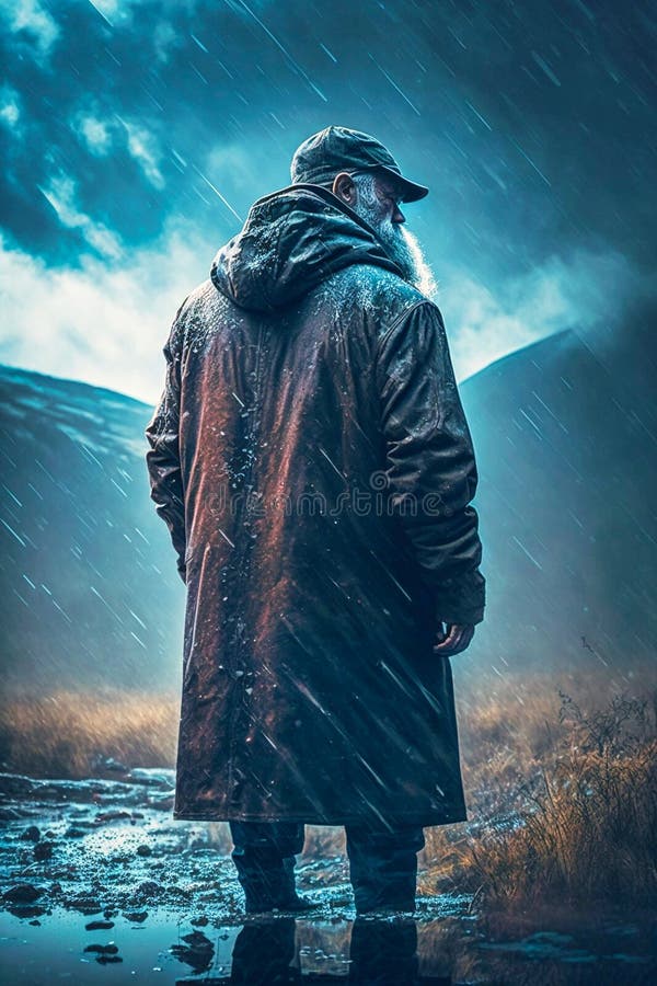 Imagine Full Body Alone Men Realistic Rain Landscape, Generative AI ...