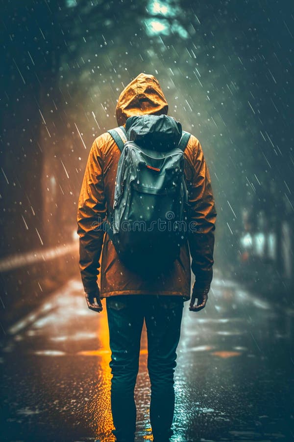 Imagine Full Body Alone Men Realistic Rain Landscape, Generative AI ...