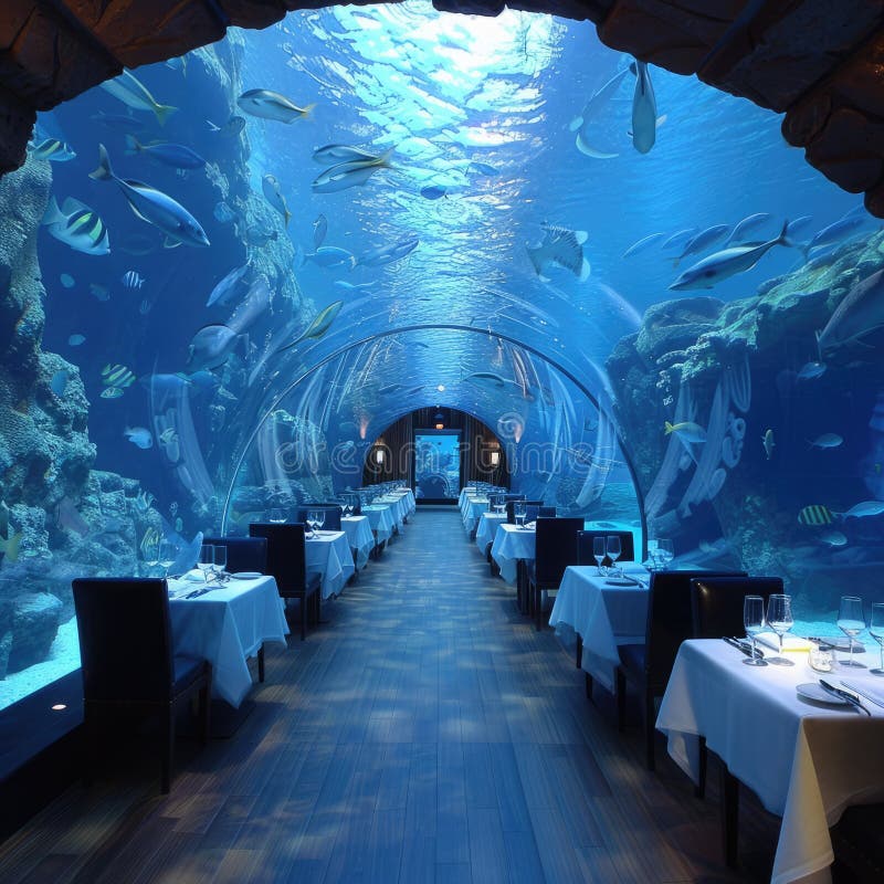Imagine a Fully Submerged Underwater Restaurant with Dining Areas Stock ...
