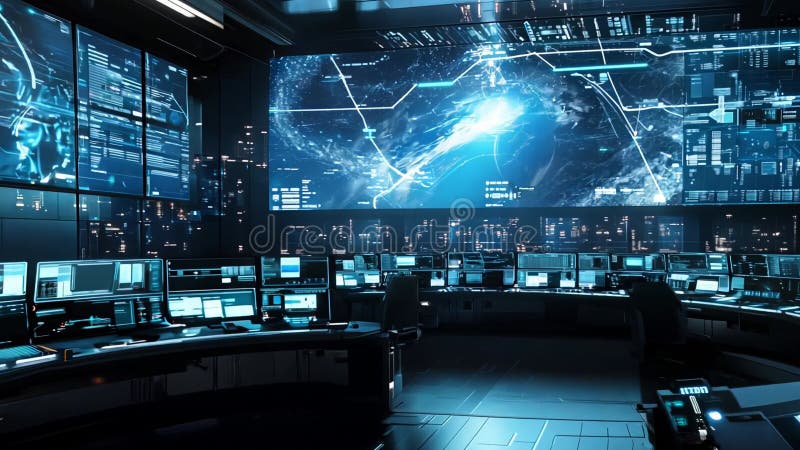 A Futuristic Control Room Featuring Advanced Technology and Multiple ...