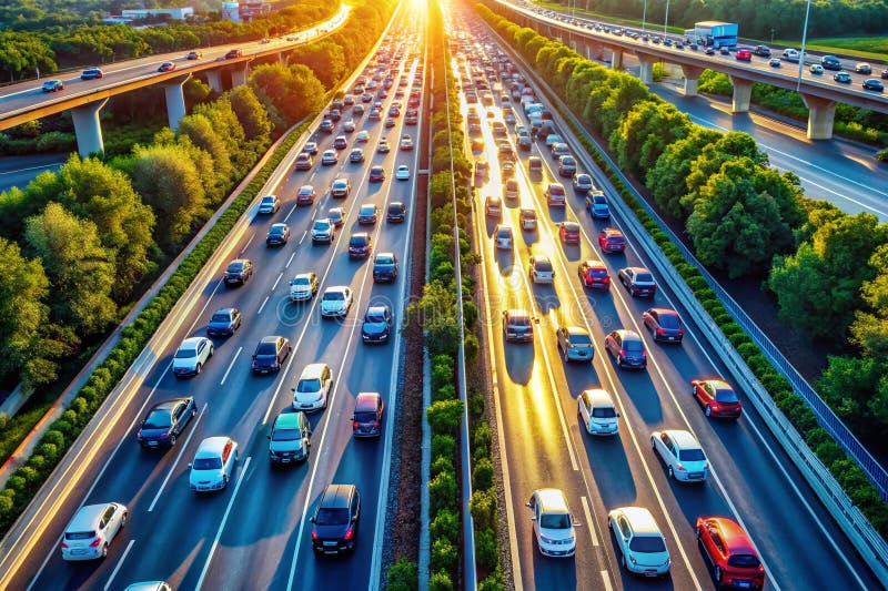 Autonomous Vehicles on a Futuristic Highway an AIGenerated Aerial ...