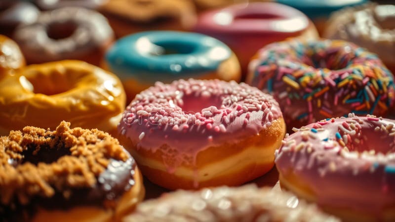 Variety of Colorful Donuts with Sprinkles and Chocolate Frosted. Stock ...