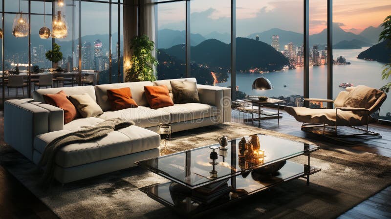 Imagine a Room Overlooking in a Luxury Penthouse Stock Illustration ...