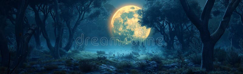 Imagine a Serene Moonlit Forest with a Glowing Full Moon, Creating a ...