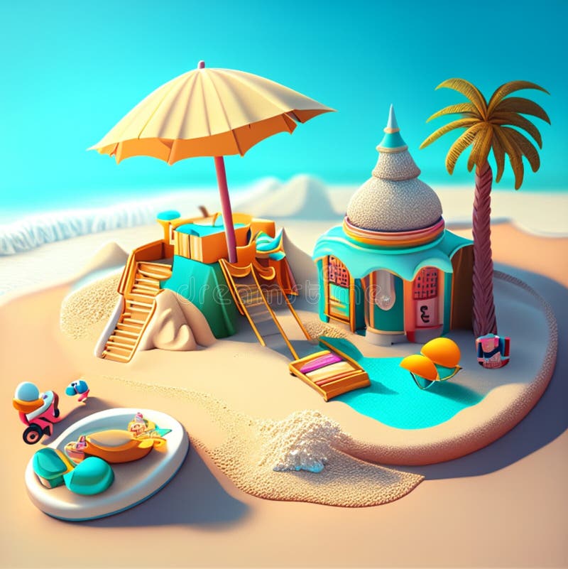 Imagine a Vibrant Summer Beach Scene, Where the Sun Shines Brightly ...