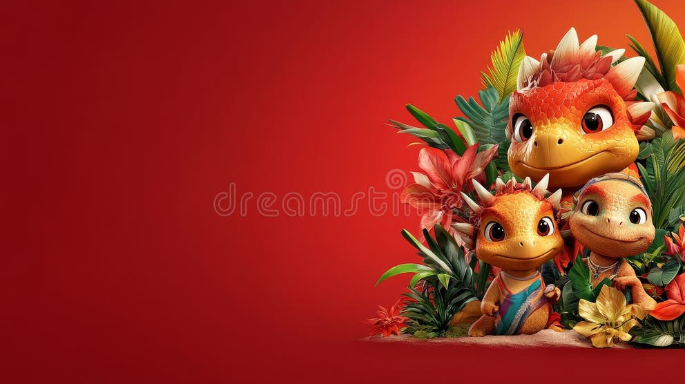 Imagine a Whimsical and Colorful Array of Dinosaur Characters, Adorned ...