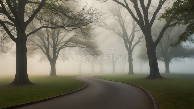Whispers of Dawn: a Foggy Walk through an Enchanted Park Stock ...