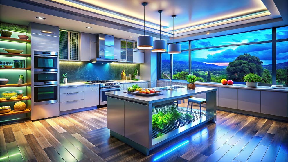 Imagine Your Dream Kitchen a Futuristic Panoramic Design with Smart ...