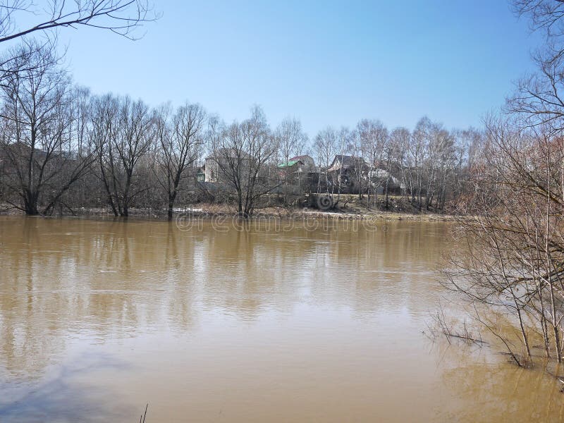 Floods in the Spring. Spring Flood Turned a Small River into a Large ...