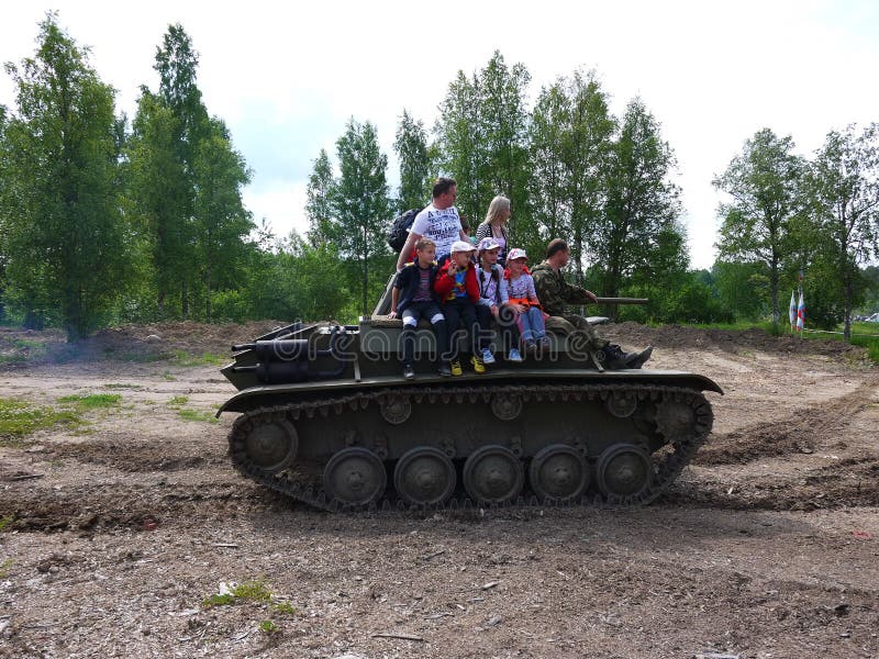 Children Ride on the Tank. the Tank of the Second World War Rolls ...