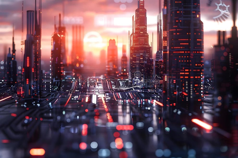 Concept Future Imagining a Future City Virtual Reality Cyber Security and Quantum Computing ...