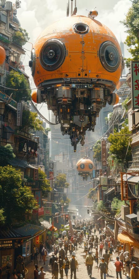 Imagining a Futuristic City Setting Filled with Floating Machines and ...