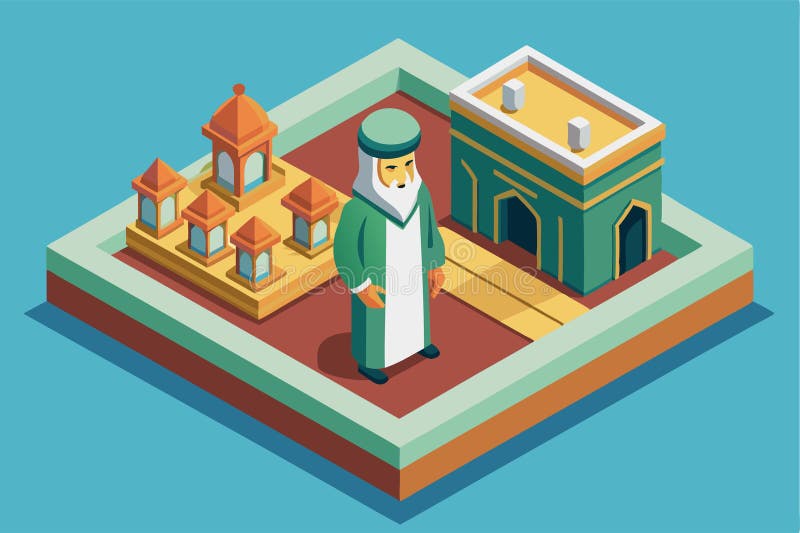 An Imam is Depicted in Traditional Attire beside a Mosque and ...